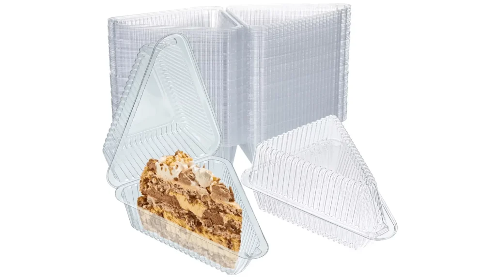 PS (Polystyrene) Transparent Hinged Lid Cake Slice Containers